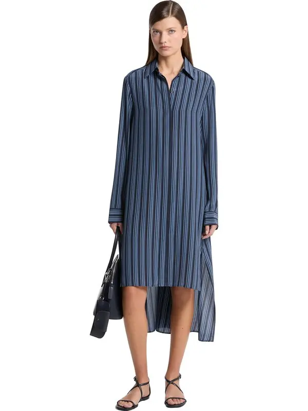 Michael Kors Graphic Striped Crepe De Chine High-low Shirtdress - Blue
