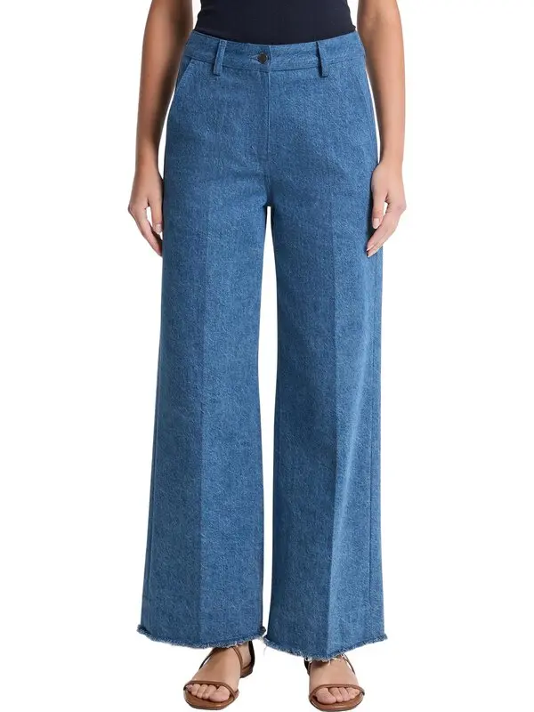 Michael Kors Frayed Denim Cropped Wide-leg Jeans - Blue