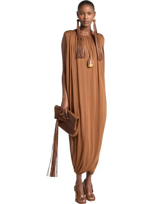 Michael Kors Draped Chiffon Jersey Dress - Brown