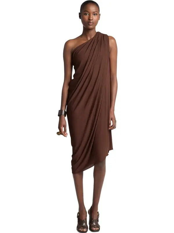 Michael Kors One-shoulder Draped Georgette Jersey Dress - Brown