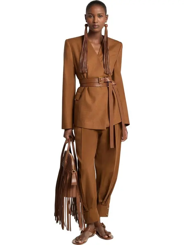Michael Kors Silk Canvas Belted Wrap Jacket - Brown