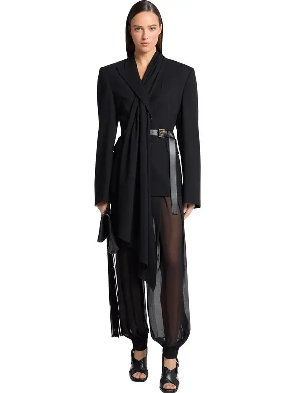 Michael Kors Wool Crepe Blazer With Scarf Detail - Black