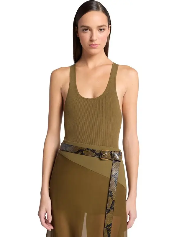 Michael Kors Ribbed Stretch Viscose Bodysuit - Green