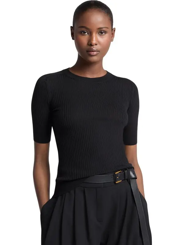 Michael Kors Ribbed Wool Elbow-sleeve Sweater - Black