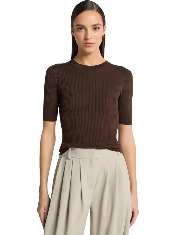 Michael Kors Ribbed Wool Elbow-sleeve Sweater - Brown