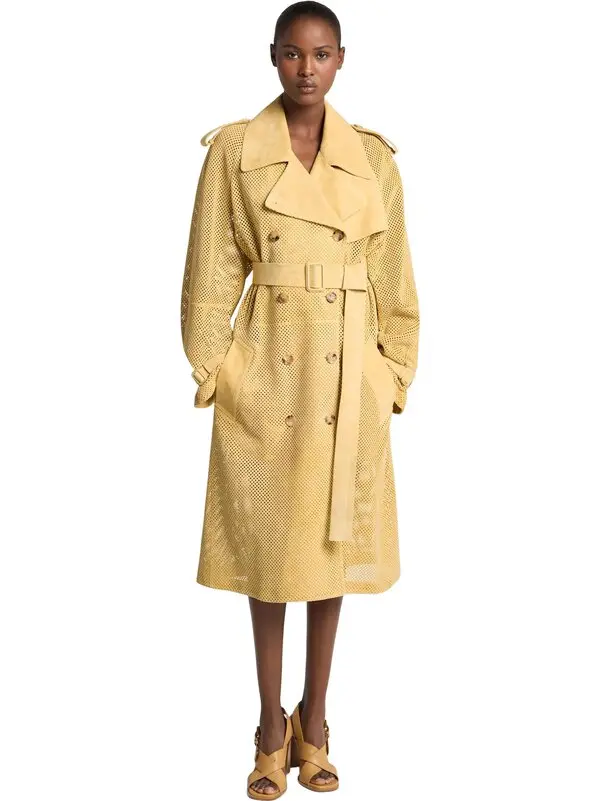 Michael Kors Perforated Suede Trench Coat - Yellow
