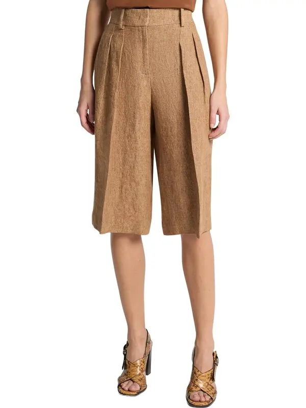 Michael Kors Pleated Linen Trousers - Brown