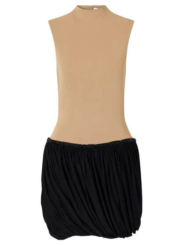 ABADIA Two-tone Draped Mini Dress With Bead Embellishment - Brown