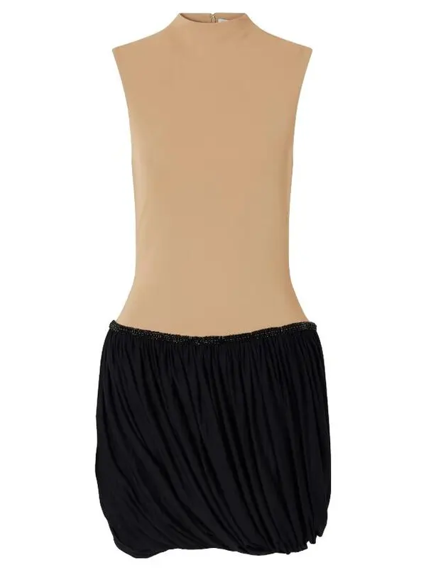 ABADIA Two-tone Draped Mini Dress With Bead Embellishment - Tan