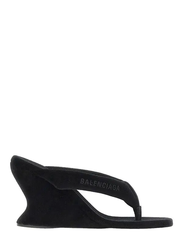 Balenciaga Velvet Wedge Thong Sandals - Black