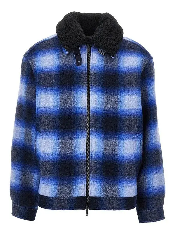 Balenciaga Check Flannel Jacket With Detachable Shearling Collar - Blue