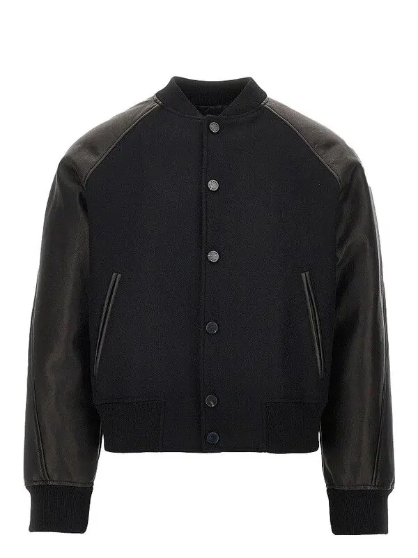 Givenchy Wool And Leather Bomber Jacket With Logo Patch - Black