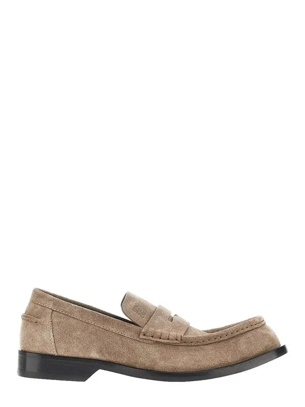 Loewe Suede Leather Loafers With Debossed Anagram - Grey