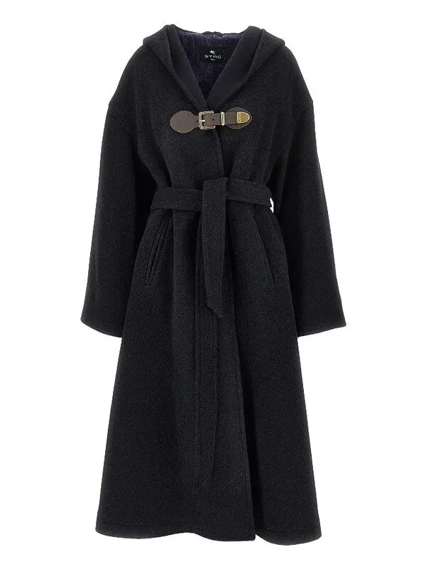 Etro Wool-blend Hooded Midi Coat - Black