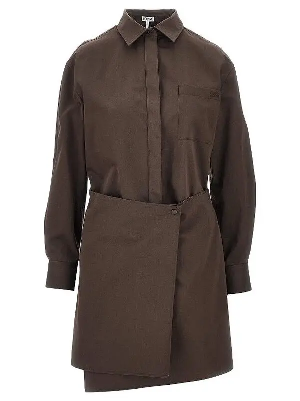 Loewe Cotton And Silk Mini Shirt Dress - Brown