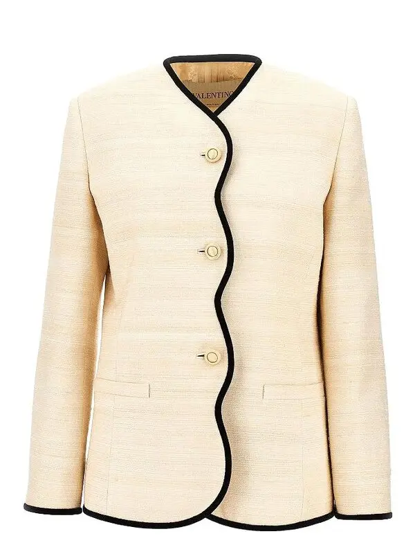 Valentino Garavani Silk Linen Canvas Jacket With Velvet Trimmings - Beige