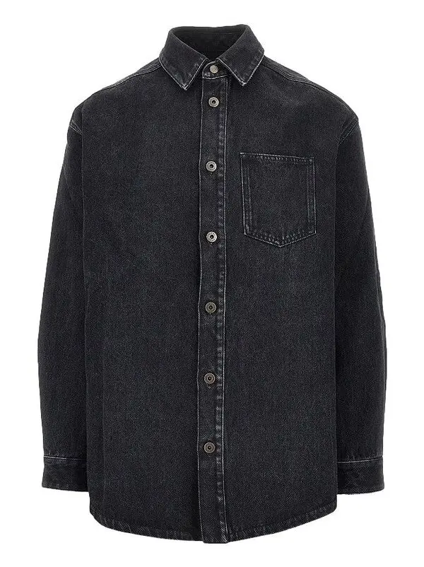 Loewe Denim Overshirt With Anagram Embroidery - Black