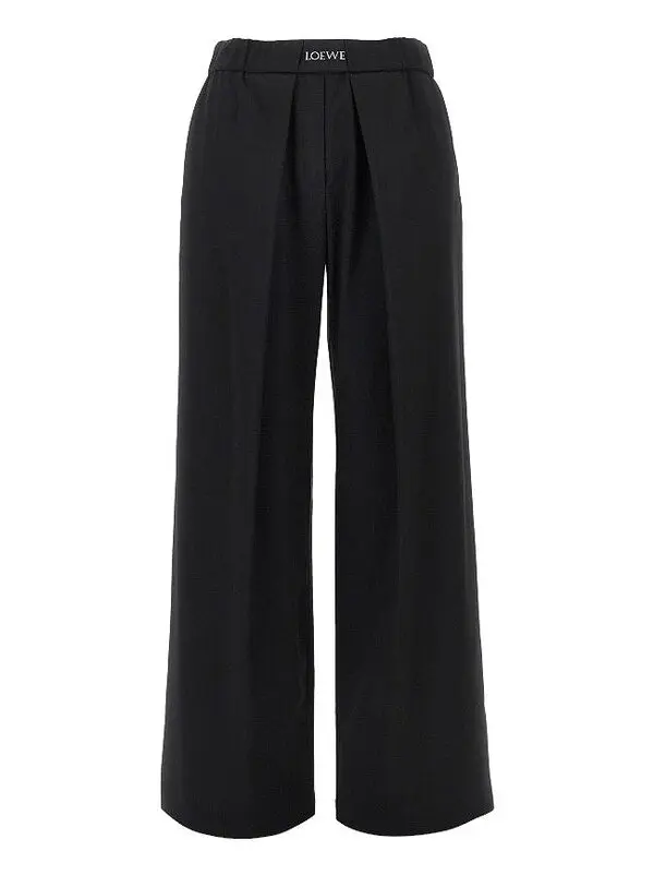 Loewe Tailored Wool Canvas Wide Leg Pants With Elasticated Logo Waist - Black