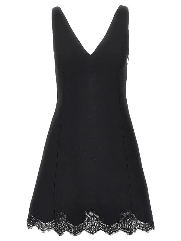 Valentino Garavani Crepe Couture Mini Dress With Lace Trimming - Black