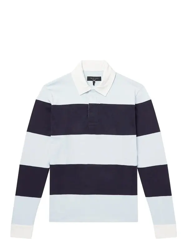 Rag & Bone Striped Cotton-jersey Polo Shirt - Blue