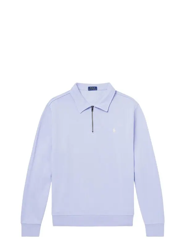 Polo Ralph Lauren Logo Embroidered Cotton Jersey Half-zip Sweatshirt - Blue
