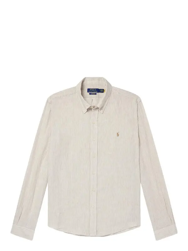 Polo Ralph Lauren Logo-embroidered Striped Linen Shirt - Neutrals