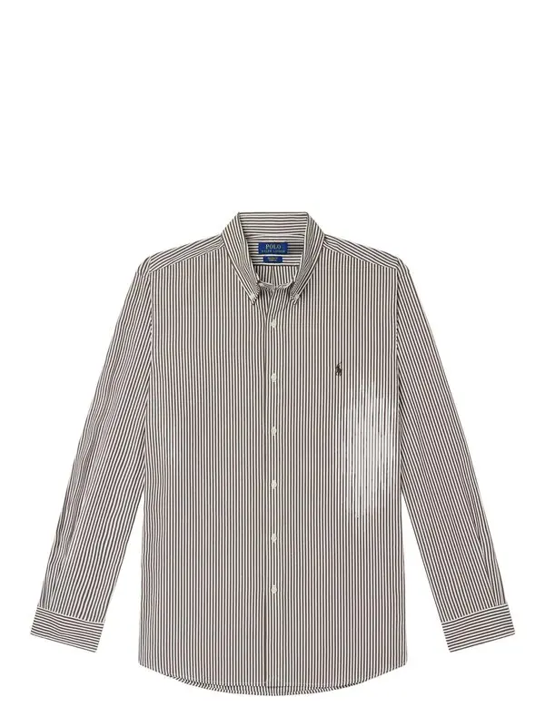 Polo Ralph Lauren Logo-embroidered Striped Cotton-blend Poplin Shirt - Brown