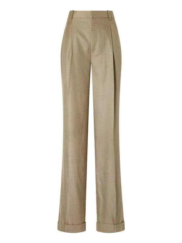 Ralph Lauren Timothy Pleated Prince Of Wales Checked Silk Straight-leg Pants - Neutrals