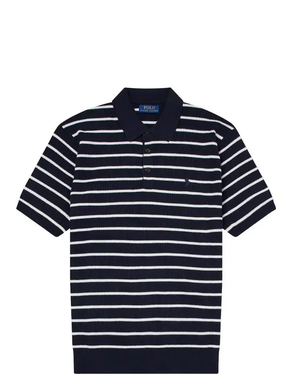 Polo Ralph Lauren Logo-embroidered Striped Ribbed Cotton Polo Shirt - Blue