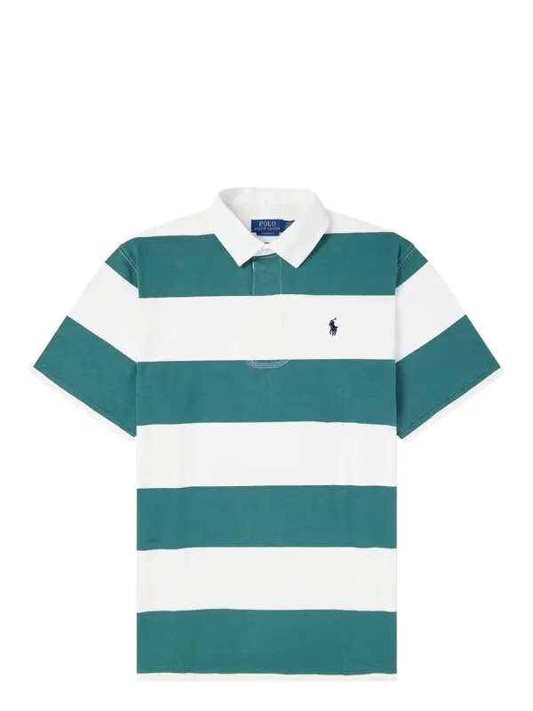 Polo Ralph Lauren Logo-embroidered Striped Cotton-jersey Polo Shirt - Green