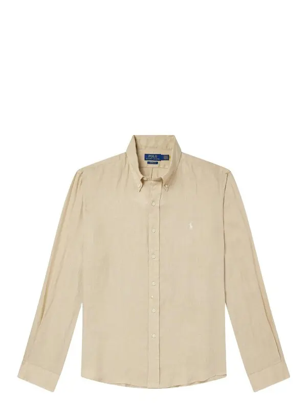 Polo Ralph Lauren Button-down Logo-embroidered Linen Shirt - Neutrals