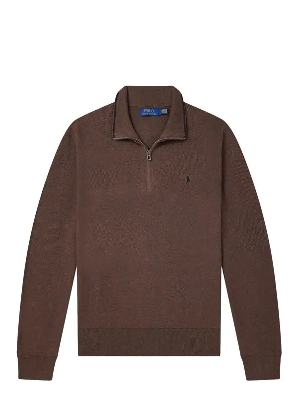 Polo Ralph Lauren Textured-cotton Half-zip Sweater - Brown