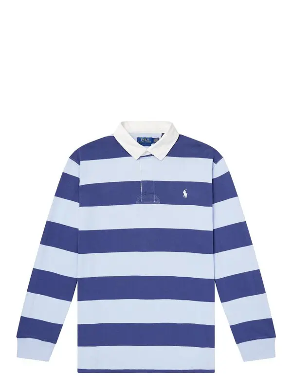 Polo Ralph Lauren Logo-embroidered Striped Cotton-jersey Polo Sweater - Blue