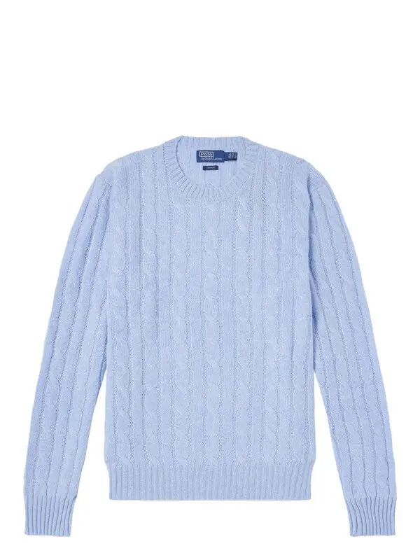 Polo Ralph Lauren Logo-embroidered Cable-knit Cashmere Sweater - Blue