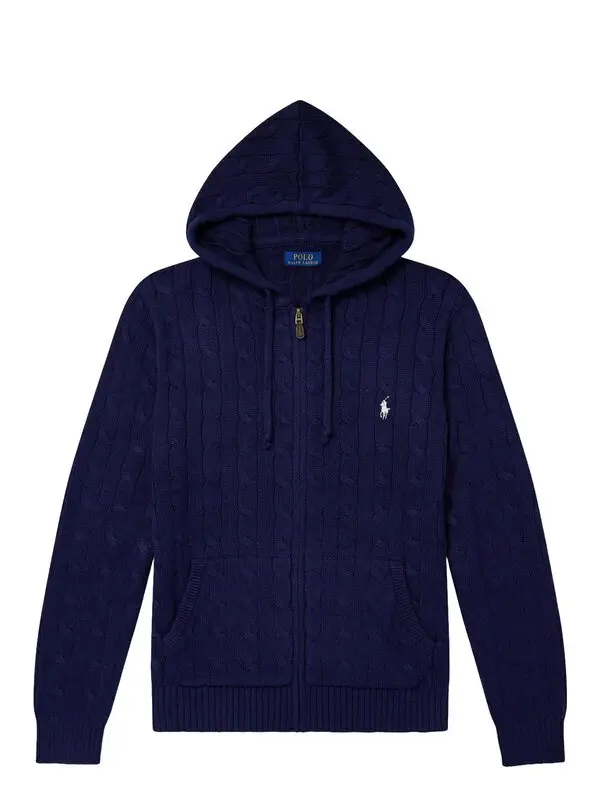 Polo Ralph Lauren Logo-embroidered Cable-knit Zip-up Hoodie - Blue