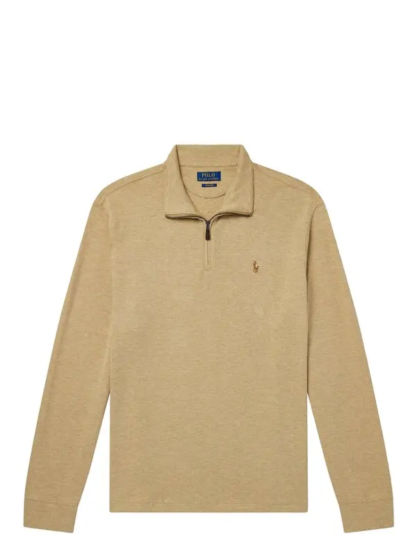 Polo Ralph Lauren Half-zip Cotton-jersey Sweater With Embroidered Pony - Beige