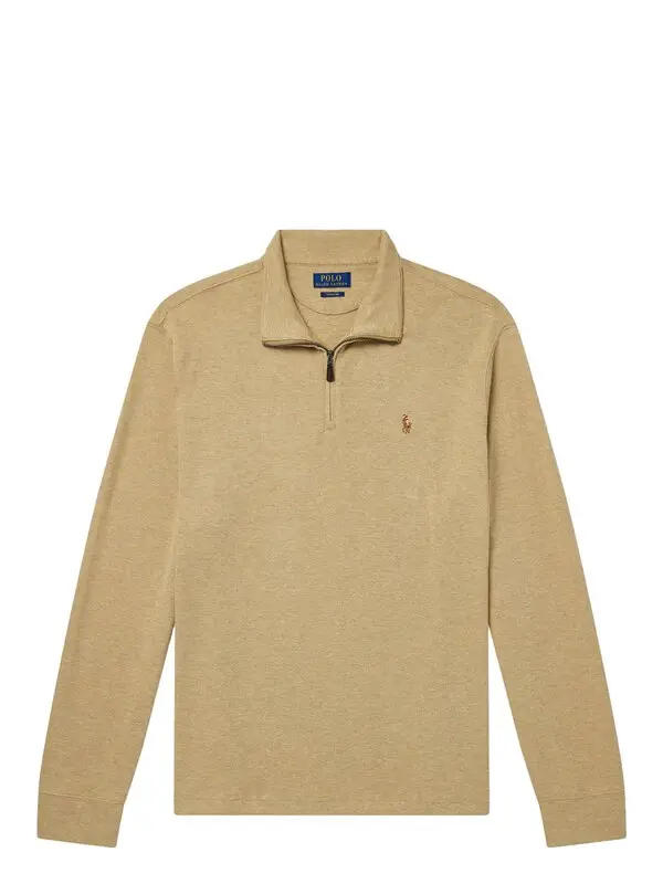 Polo Ralph Lauren Half-zip Cotton-jersey Sweater With Embroidered Pony - Neutrals