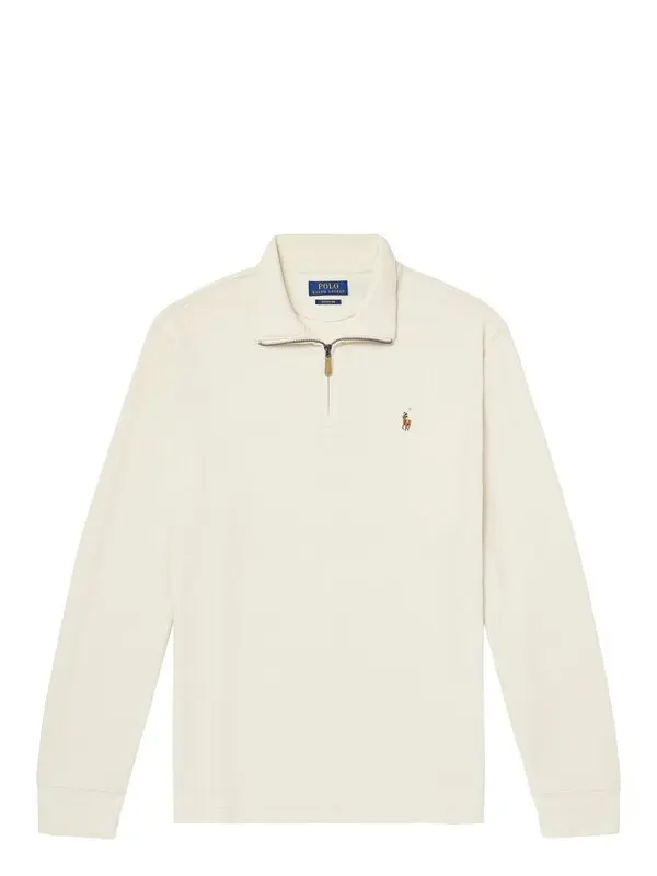 Polo Ralph Lauren Logo-embroidered Ribbed Cotton Half-zip Sweater - Ecru