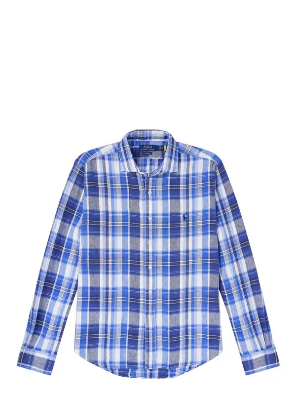 Polo Ralph Lauren Logo-embroidered Checked Linen Shirt - Blue