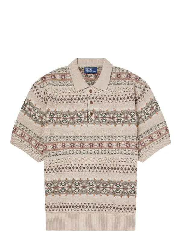 Polo Ralph Lauren Jacquard-knit Linen And Cotton-blend Polo Shirt - Neutrals