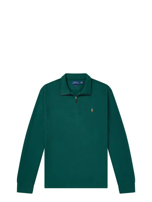 Polo Ralph Lauren Half-zip Embroidered Cotton-jersey Sweatshirt - Green