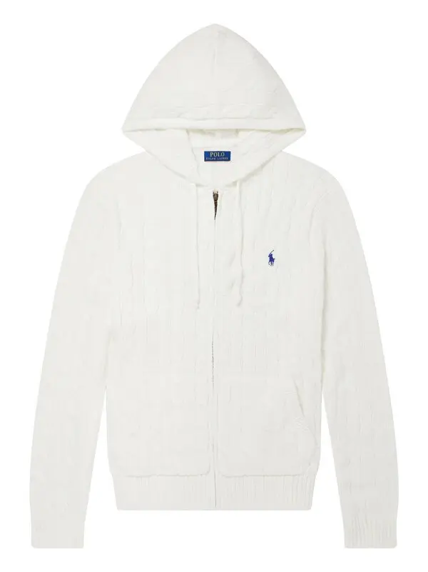 Polo Ralph Lauren Cable Knit Zip-up Hoodie - White