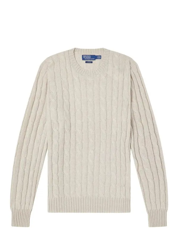 Polo Ralph Lauren Logo-embroidered Cable-knit Cashmere Sweater - Neutrals