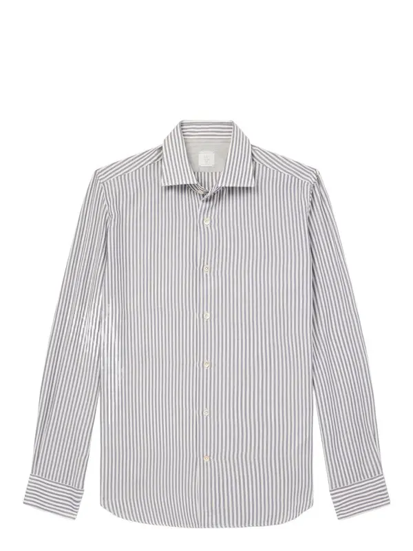 Eleventy Striped Lyocell And Cotton-blend Shirt - Gray