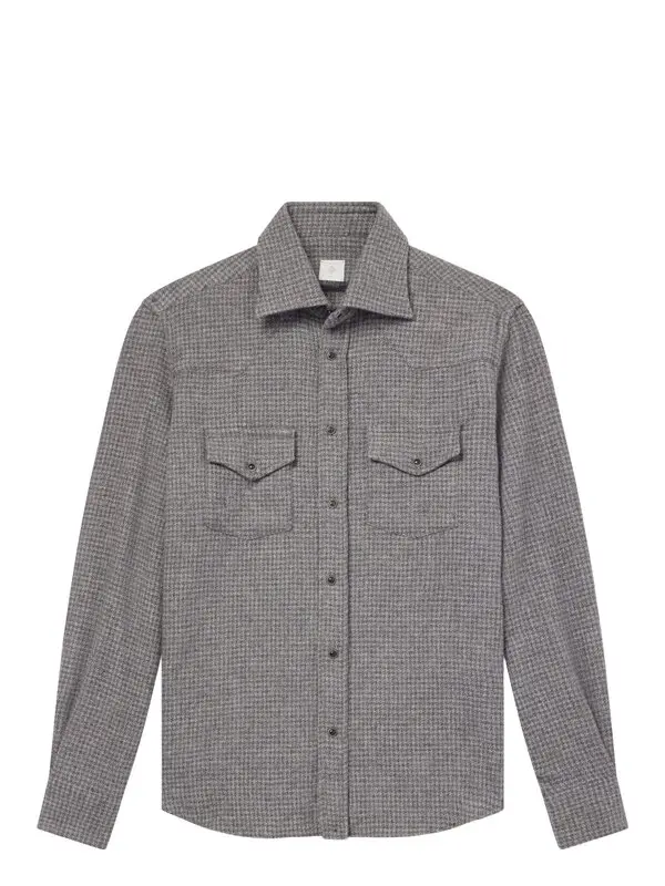 Eleventy Texas Houndstooth Wool And Cashmere-blend Shirt - Gray