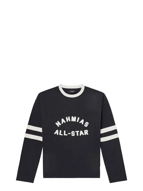 NAHMIAS All Star Varsity Logo-appliquéd Striped Cotton-jersey T-shirt - Black