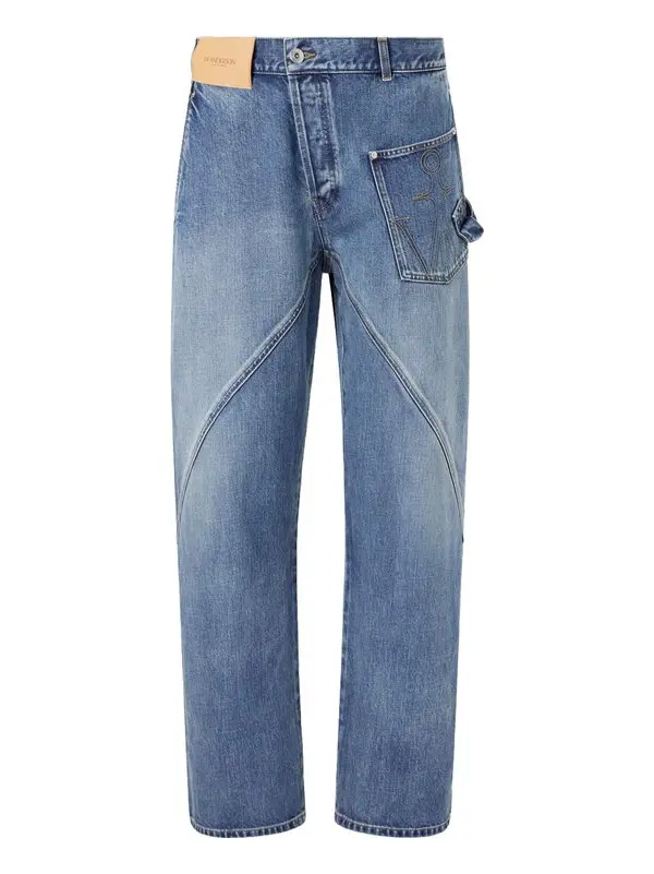 JW Anderson Twisted Logo-debossed Straight-leg Jeans - Blue