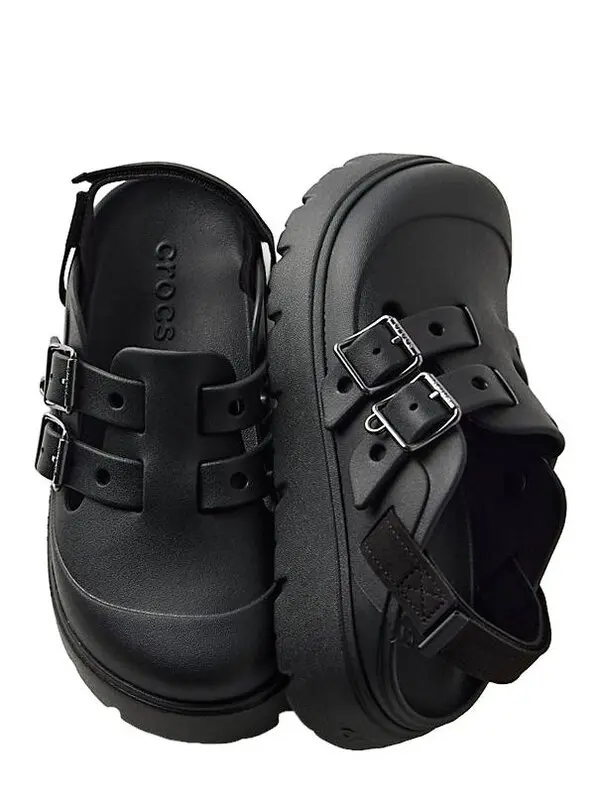 CROCS Loaferette Clogs With Adjustable Straps - Black