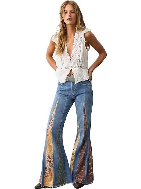 Free People We The Free Starstruck Relaxed Flares - Blue