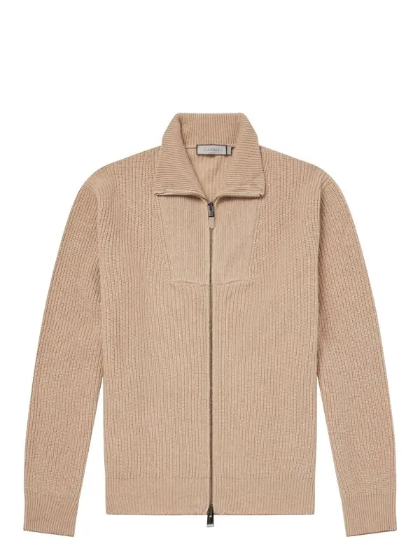 Canali Wool And Cashmere-blend Zip-up Sweater - Beige